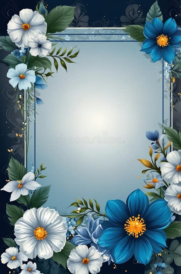 Blue Flowers Theme Border and Blue Ai Generated Stock Illustration ...