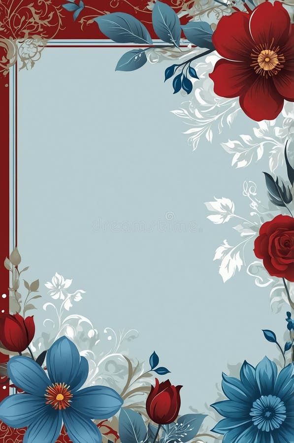 Blue Flowers Theme Border and Red Ai Generated Stock Illustration ...