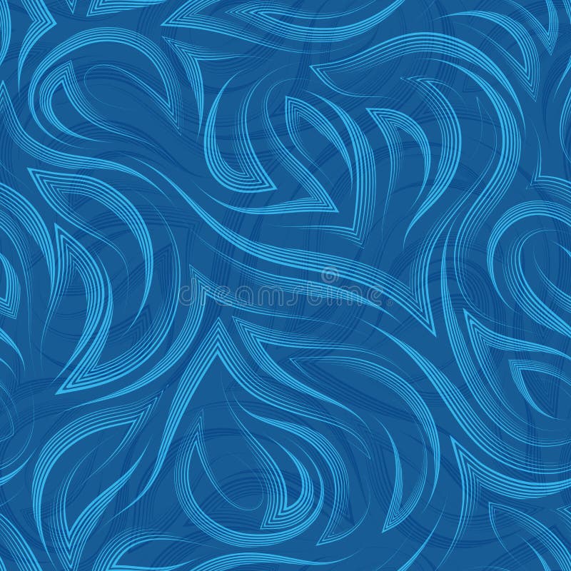Blue Flowing Lines and Corners Vector Geometric Seamless Pattern on ...