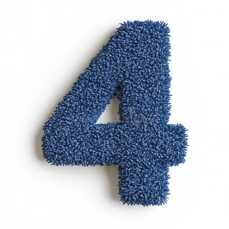 A Blue, Fluffy Number 4, Designed with a Textured Appearance for ...