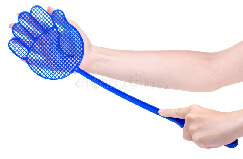 Blue fly swatter in hand stock image. Image of blue - 177512679