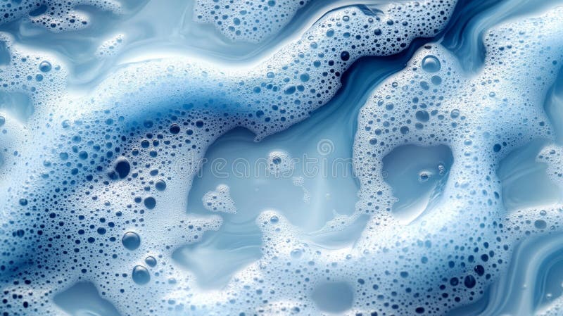 Blue Foamy Bubbles on Liquid Surface, Abstract Art. Cleanliness and ...