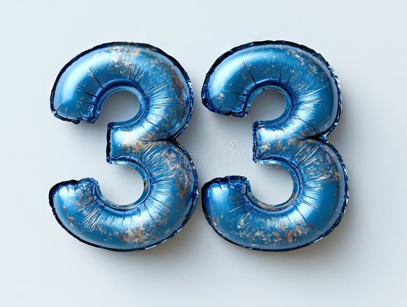 A Blue Foil Balloon Shaped Like the Number 33 on a White Background ...