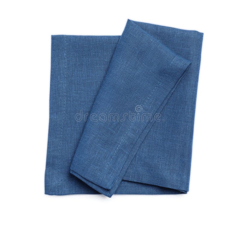 Blue Folded Fabric Napkin on White Background, Top View Stock Image ...
