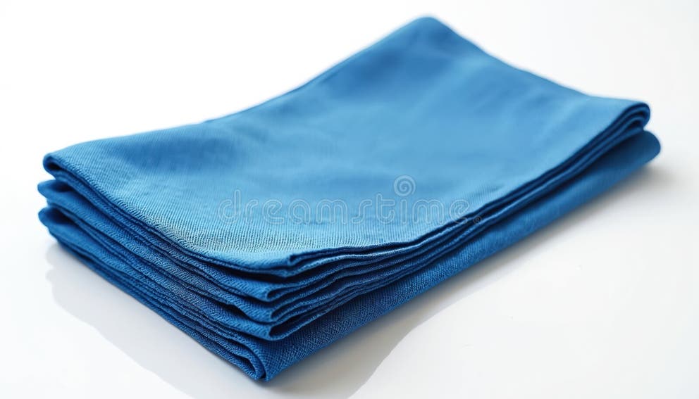 Blue Folded Napkins on White Background. Clean Textile Fabric. Kitchen ...