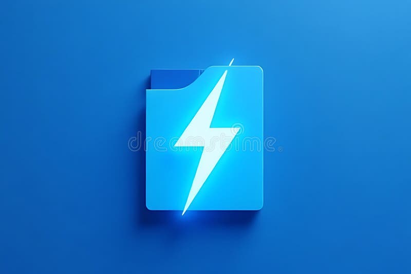 A Blue Folder Displays a Radiant White Lightning Bolt Icon Brightly ...