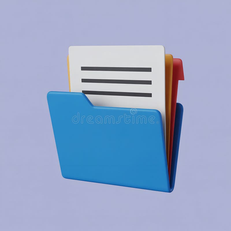 Blue Folder with Documents and Colored Pages Minimalist Style Render ...