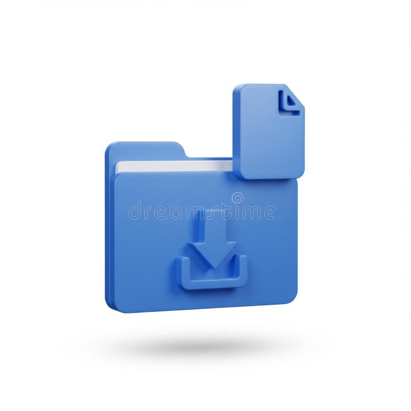 Blue Folder with Download Arrow Icon on White Background Graphic ...