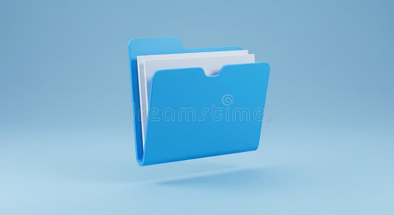 Blue Folder Icon with Documents Floating on a Light Blue Background ...