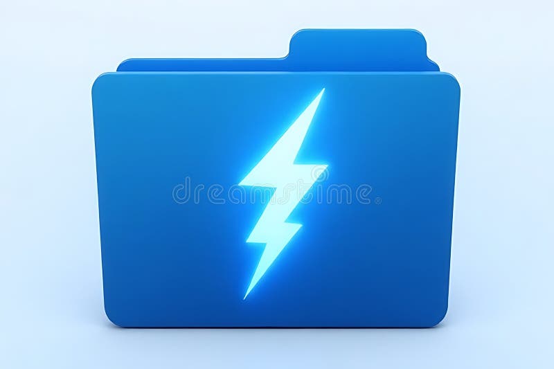 A Blue Folder Illuminates with a Vibrant Lightning Bolt Symbol, Against ...