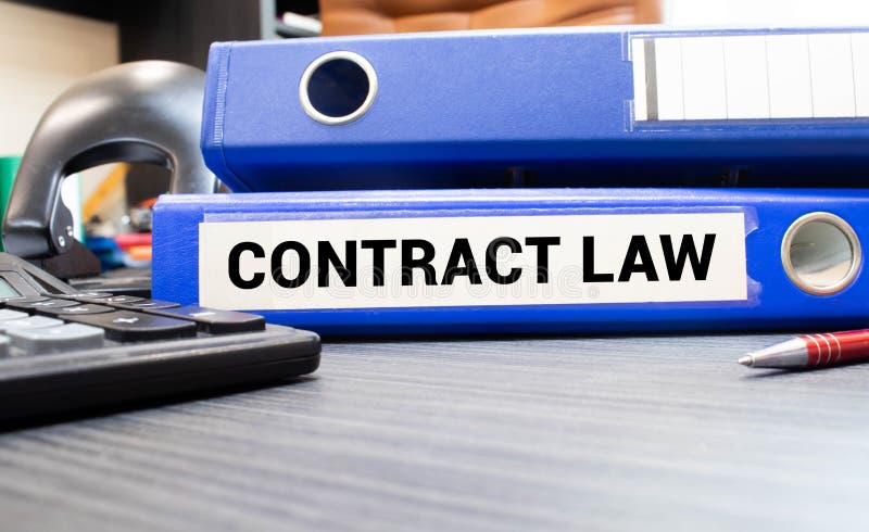 Blue Folder with the Label Contract Law Stock Photo - Image of ...