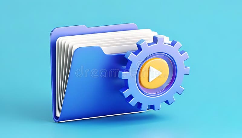 The Blue Folder with Media File and Cogwheel Signifies Video Production ...