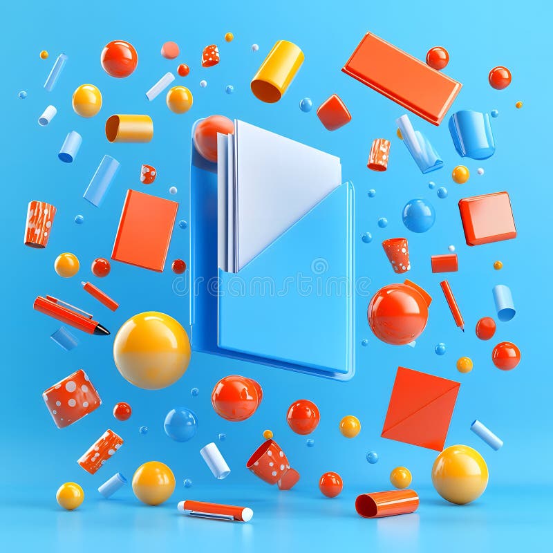Blue Folder with Papers Falling 3D Render Stock Illustration ...