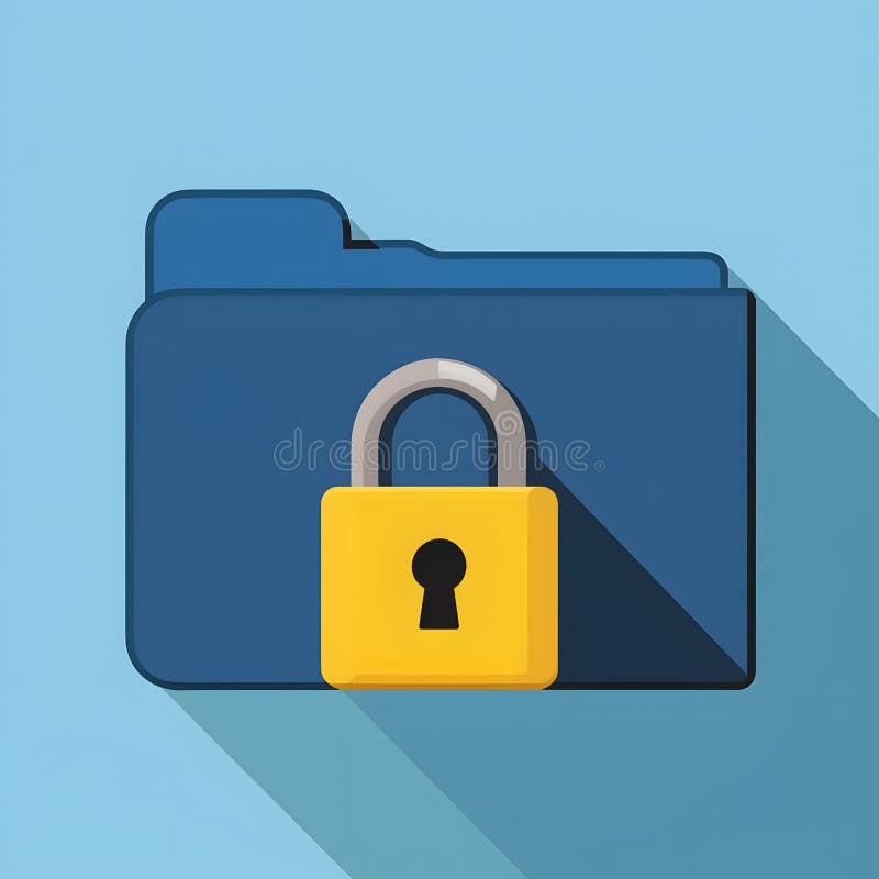 Blue Folder with Yellow Padlock Icon on Light Blue Background ...