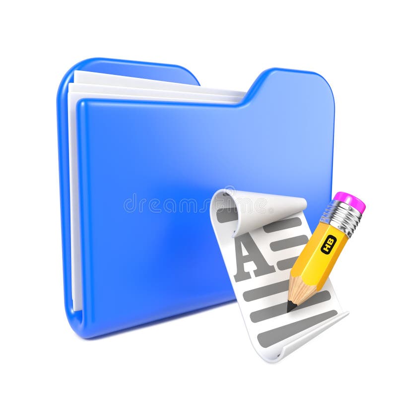 Blue Folder with Yellow Pencil. Stock Illustration - Illustration of ...