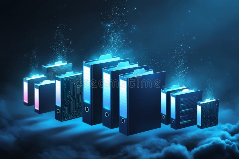 Blue Folders of Different Shapes and Sizes Storing Information on ...