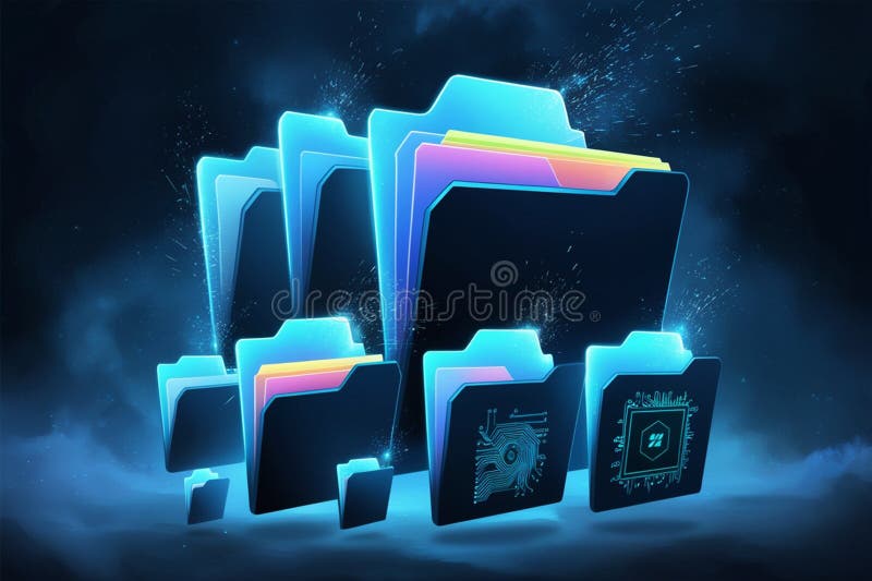 Blue Folders of Different Shapes and Sizes Storing Information on ...