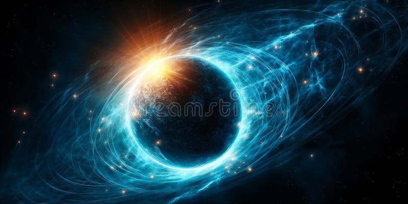 Blue Force Field Covering Planet in Space, Nebula Background. AI ...