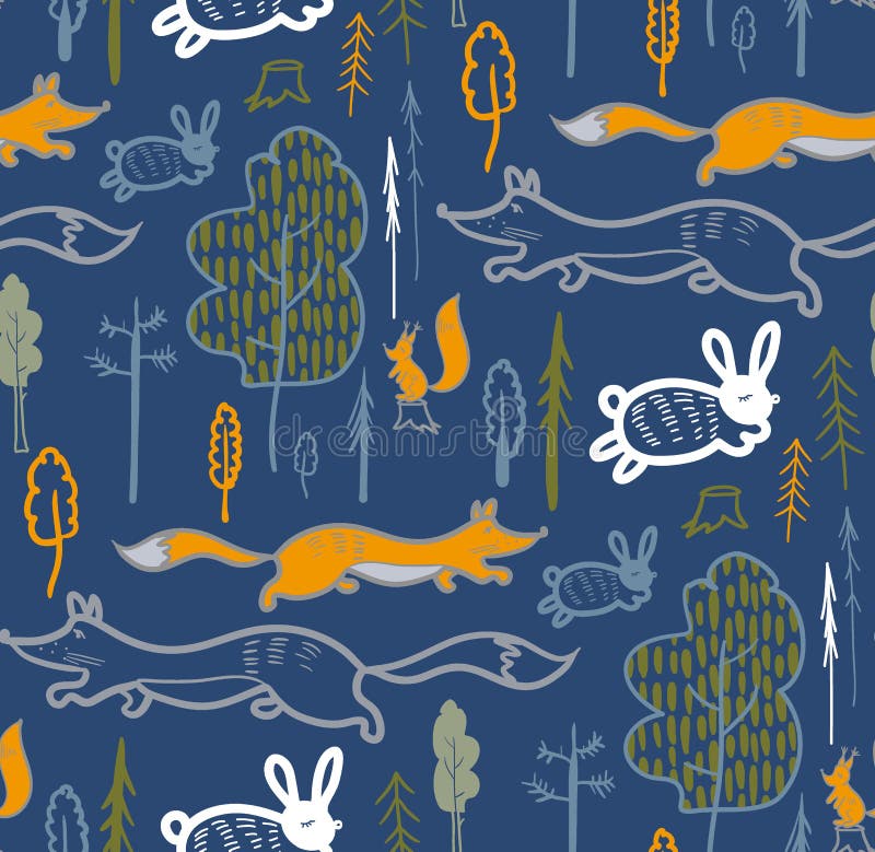 Blue Forest Animal Pattern for Kids Jacket and Surface Designs Stock ...