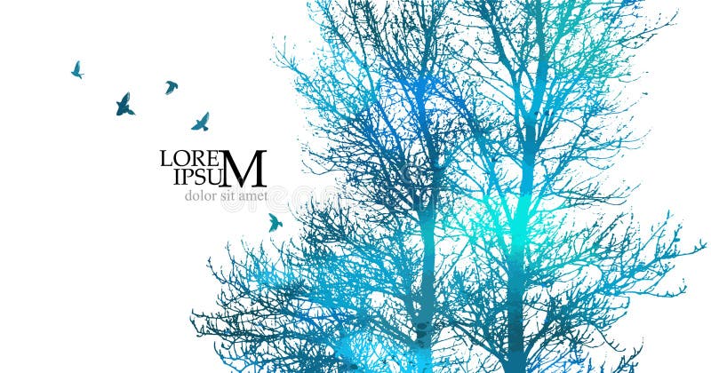 Blue Forest Landscape with Flying Birds. Vector Illustration Stock ...