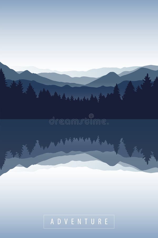 Blue Forest and Mountain Nature Landscape by the Lake Stock Vector ...