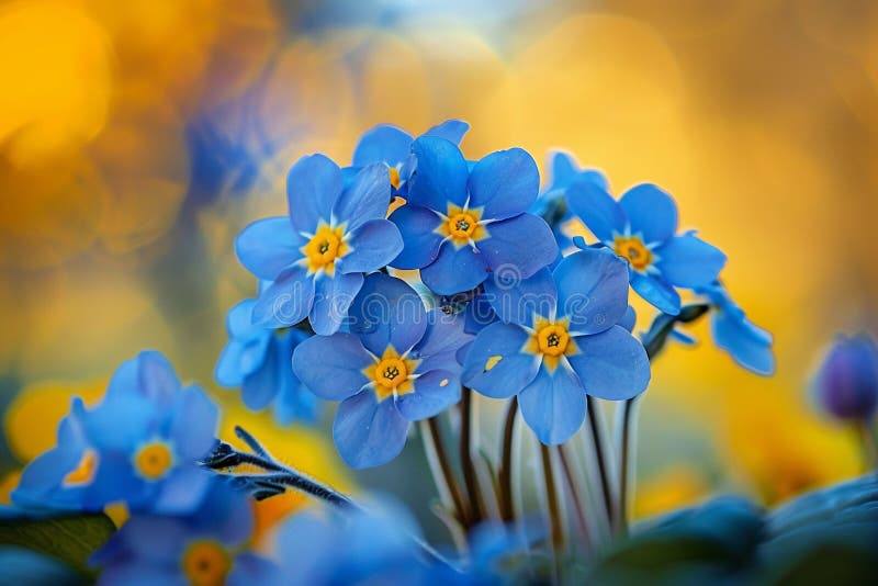 Blue Forget-me-not Flowers with Yellow Centers in Bloom Stock Image ...