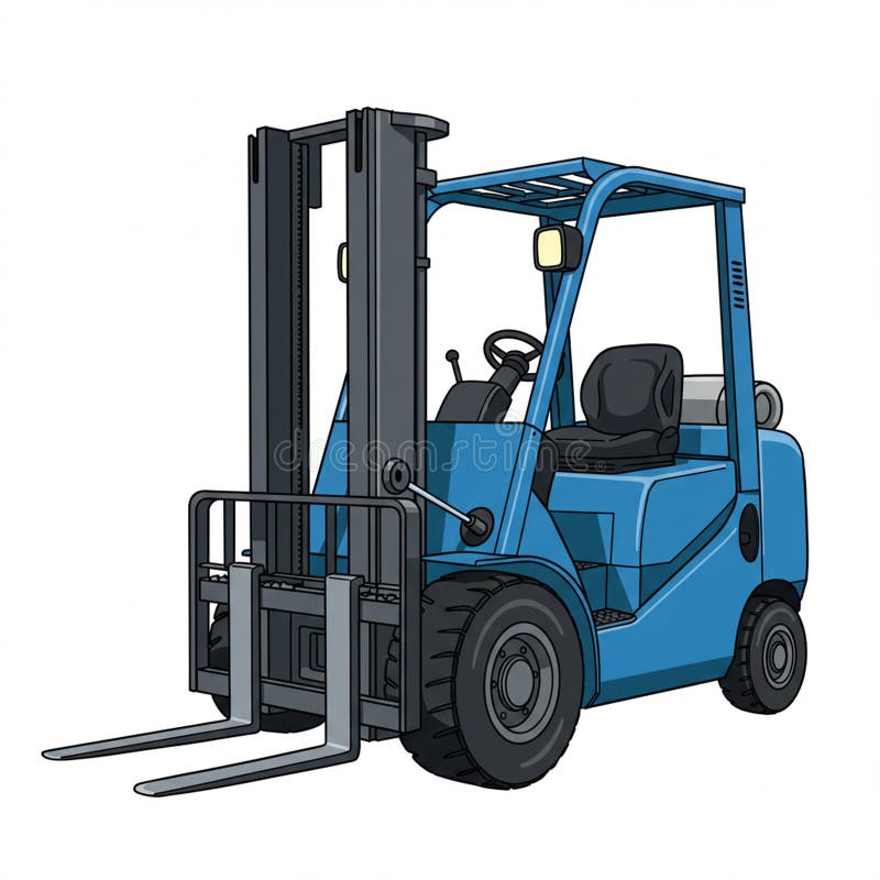 Blue Forklift Illustration Featuring a Compact Design with Prominent ...