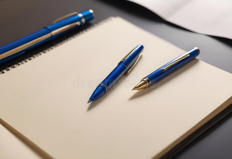 Blue Fountain Pen and Blank Sheet of Paper Stock Illustration ...