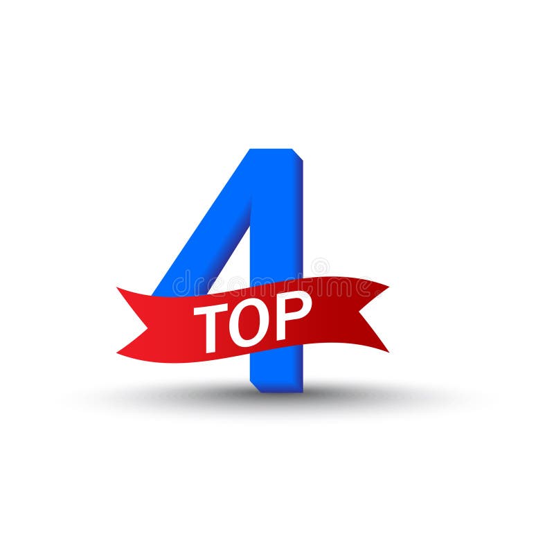 Blue Four Figure. Red TOP Ribbon. Simple Numeric Shape. Vector Ranking ...