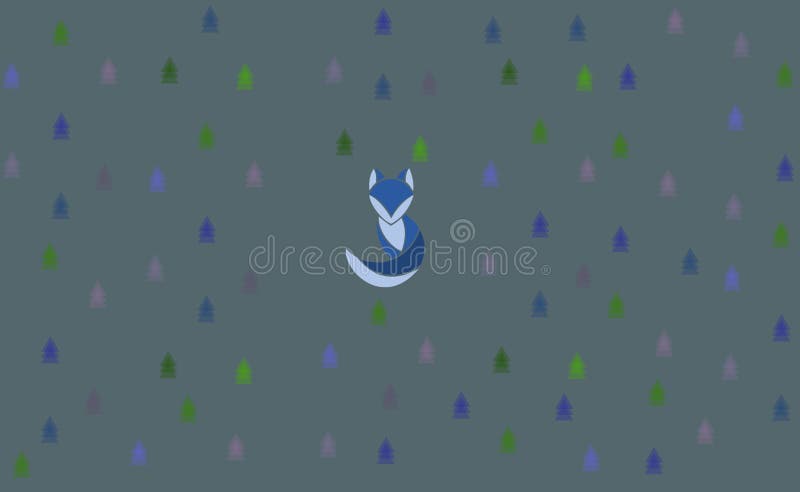 Blue Fox on the Background of Abstract Pine Forest Stock Illustration ...
