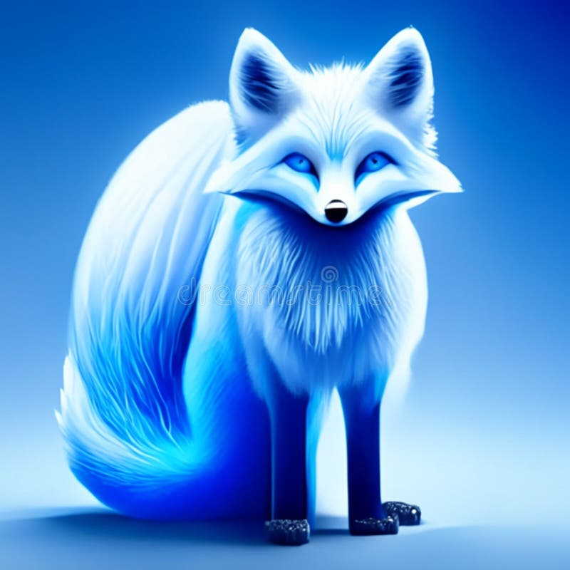 Blue Fox on a Blue Background. 3D Illustration. 3D CG. High Resolution ...