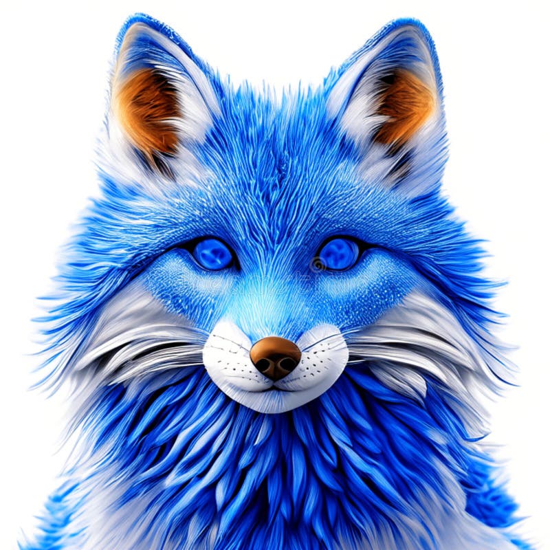 Blue Fox with Blue Eyes on a White Background. 3d Rendering Generative ...