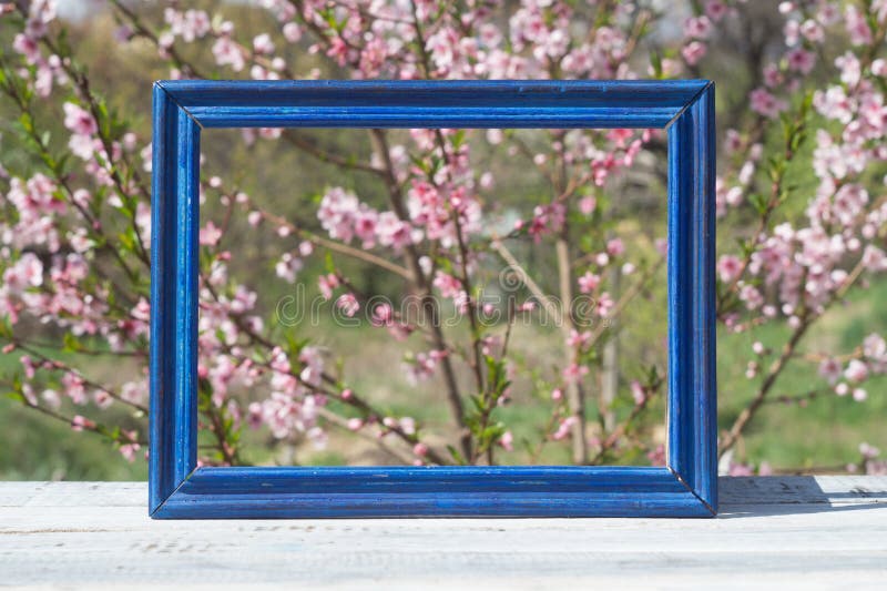Blue Frame on a Table of Blue Boards Against the Background of a ...
