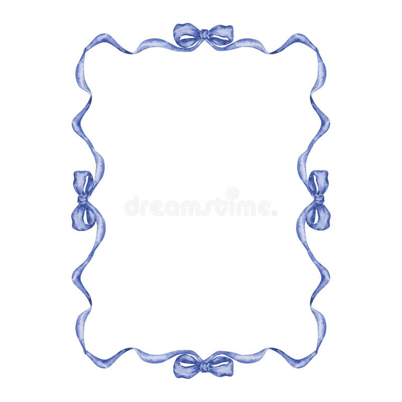 Blue Frame of Watercolor Ribbon and Bow Stock Illustration ...