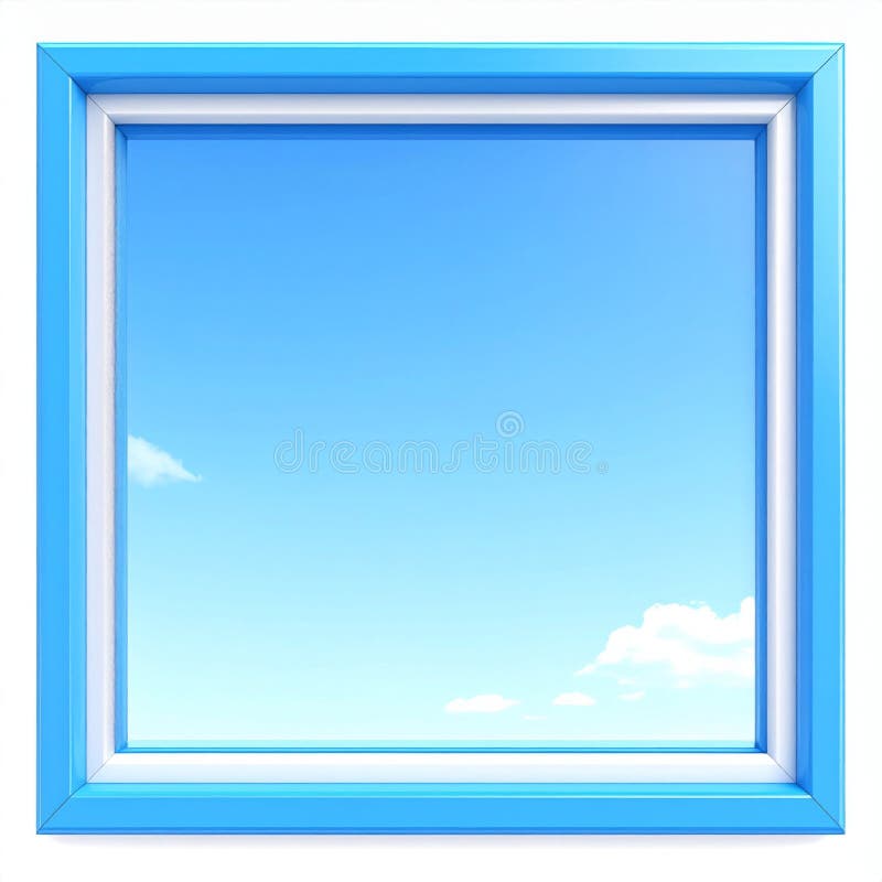 Blue Framed Window Showing a Bright Sky Stock Illustration ...