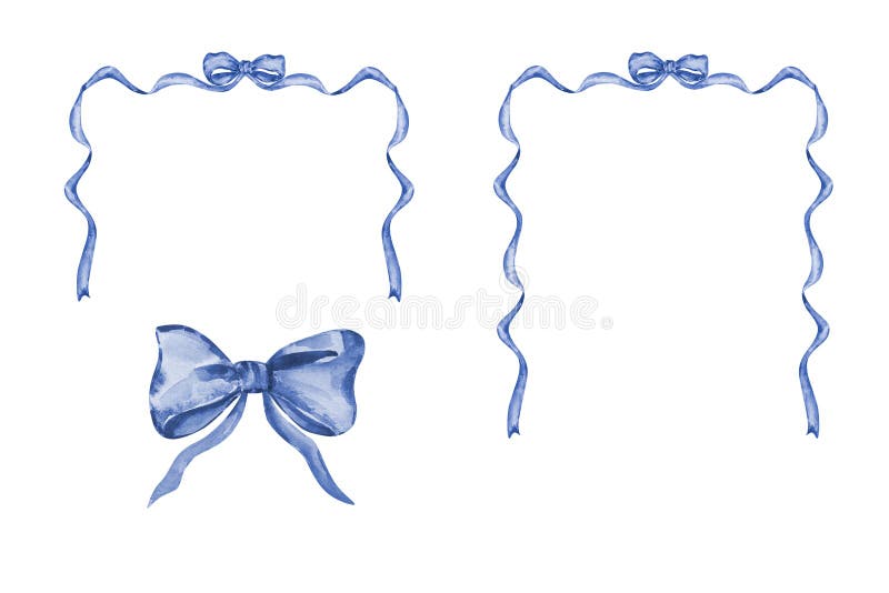 Blue Frames Set of Watercolor Ribbon and Bow Stock Illustration ...