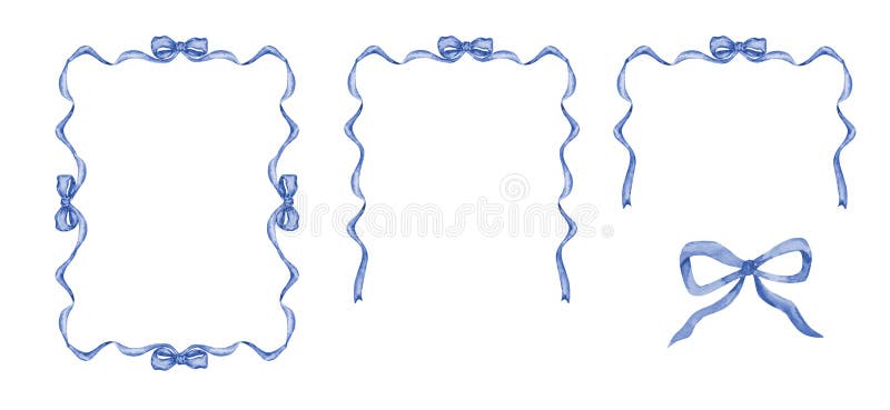 Blue Frames Set of Watercolor Ribbon and Bow Stock Illustration ...