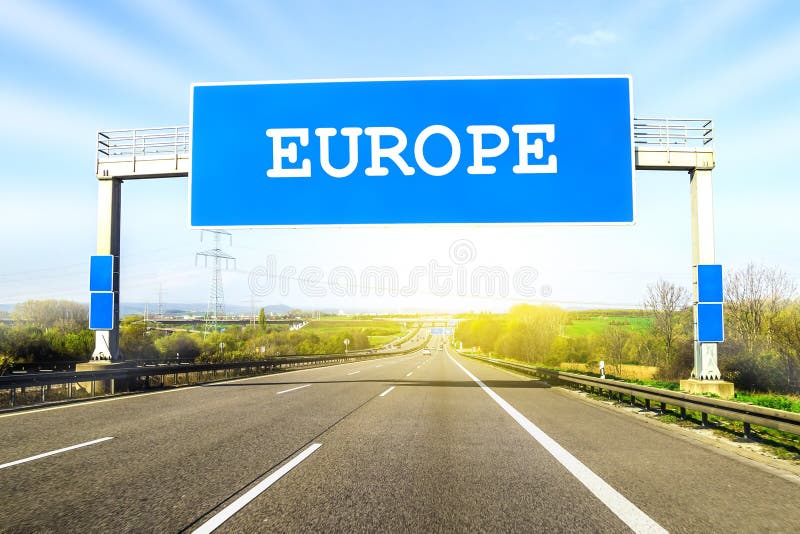 Blue Freeway Sign Over the Road in Germany on Sunny Day Stock Photo ...