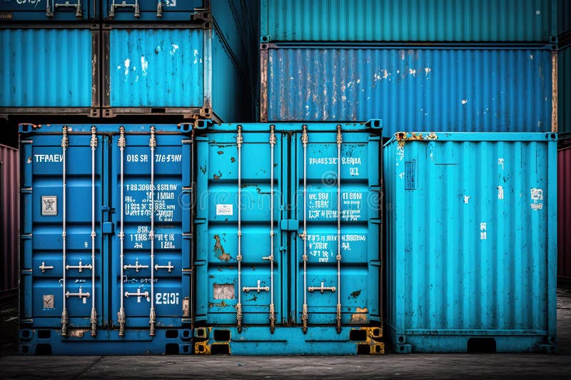 Blue Freight Containers in Harbor. Background for Copy Space Stock ...