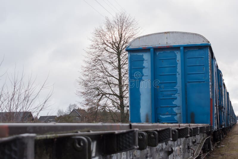 Blue Freight Train in Winter. Stock Image - Image of delivery, diesel ...