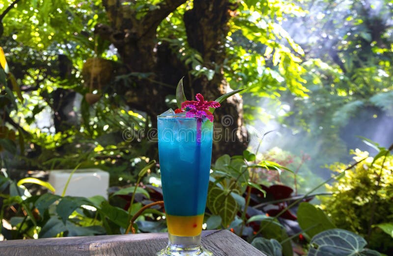 Blue Fresh of Beverage in the Green Nature in a Garden Stock Photo ...