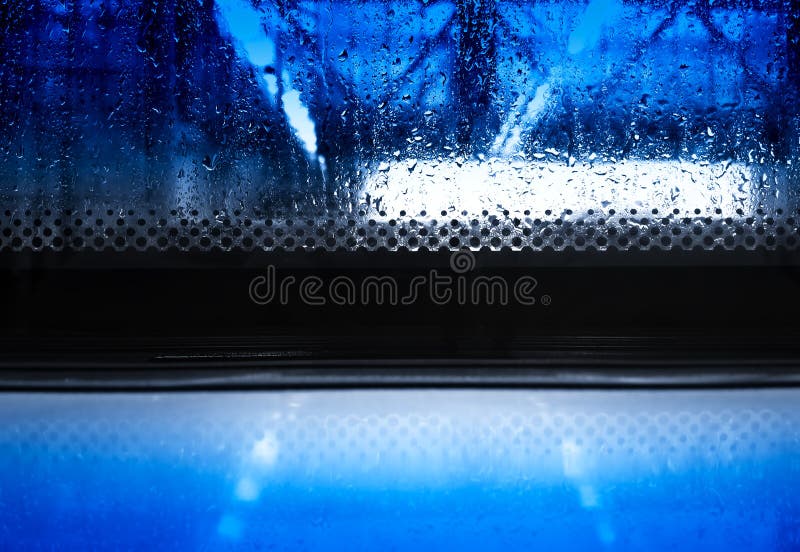 Blue Rain Drops on Window Glass Background Stock Photo - Image of bokeh ...