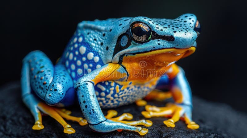 Blue Frog with Poison Dart Isolated on Black Background Stock Photo ...