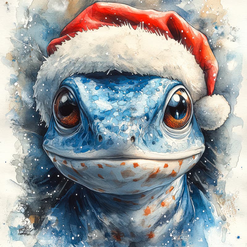 Blue Frog with a Red Hat on Its Head Stock Photo - Image of year ...