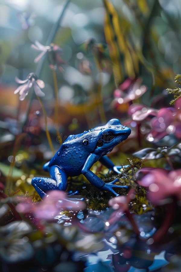 A Blue Frog is Sitting in the Water Stock Image - Image of flower, blue ...