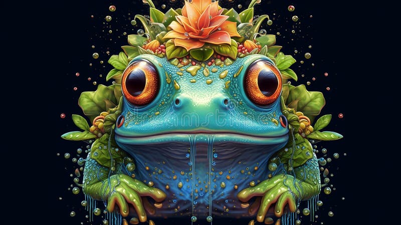 Blue Frog Sitting, Looking at Straight Forward. Stock Illustration ...