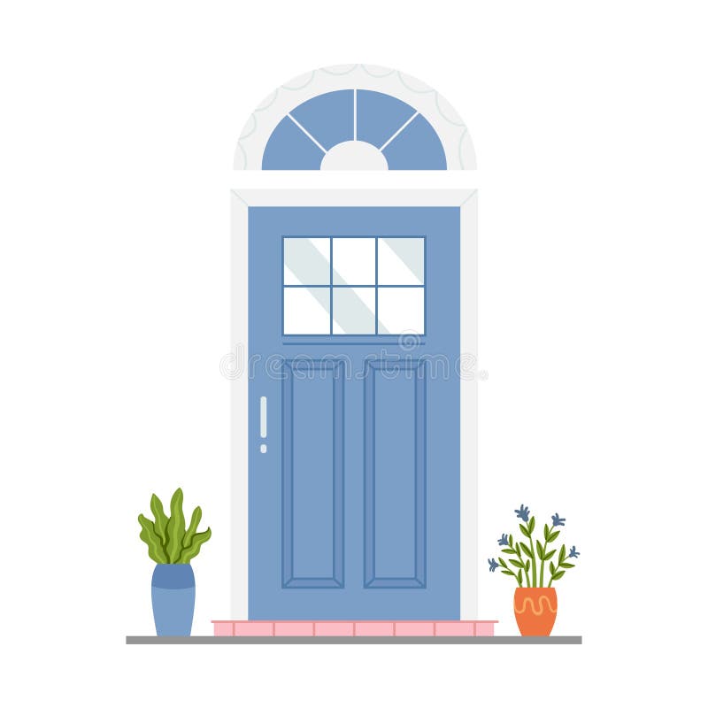 Blue Front Door with Doorknob and Threshold, Arched Doorway of Building ...