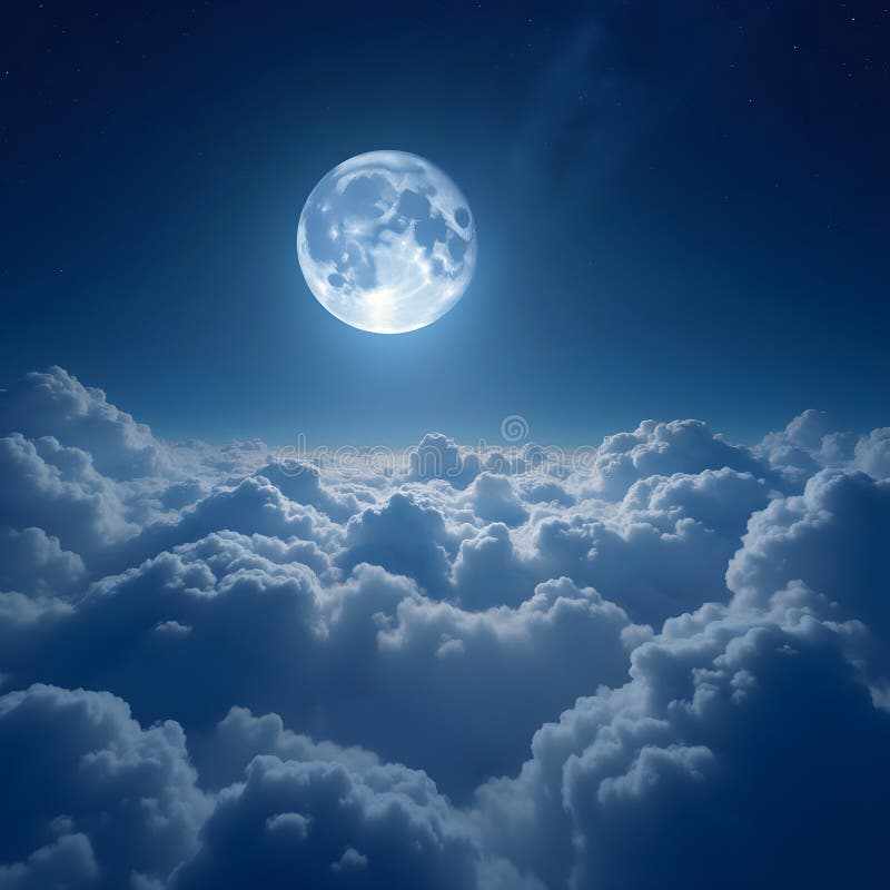 Blue Full Moon Above the Clouds Stock Illustration - Illustration of ...