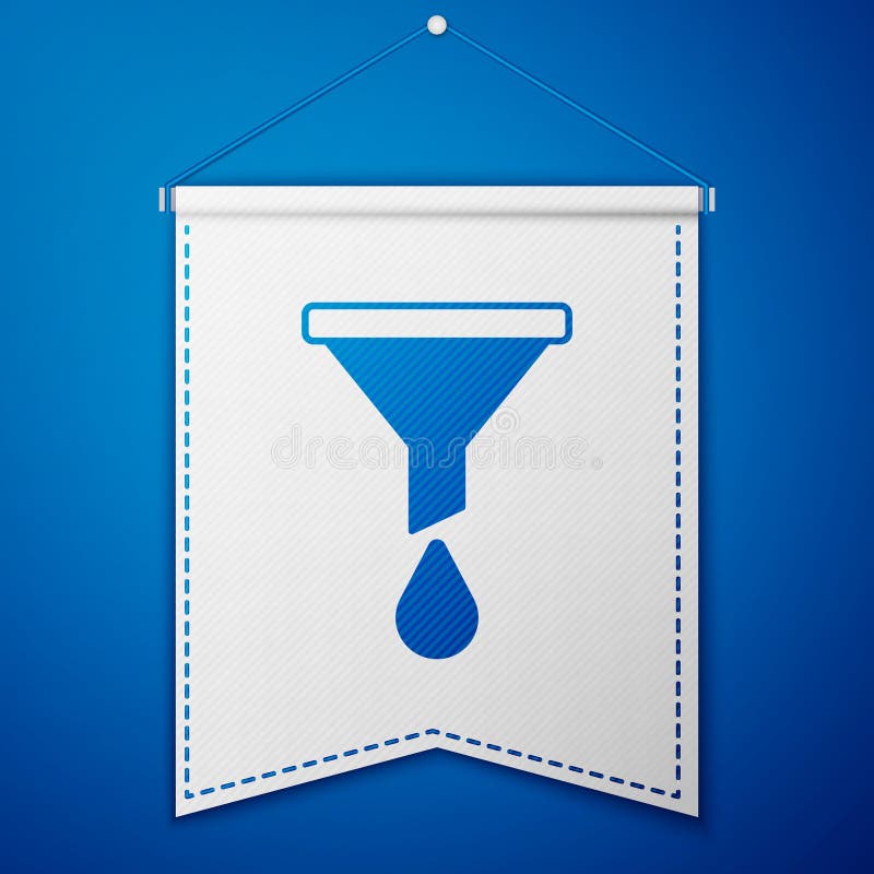 Blue Funnel or Filter Icon Isolated on Blue Background. White Pennant ...