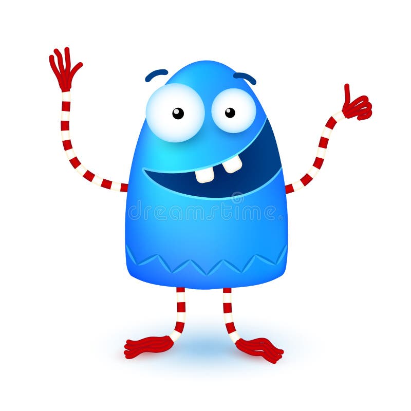 Blue Funny Cute Little Smiling Monster Stock Vector - Illustration of ...